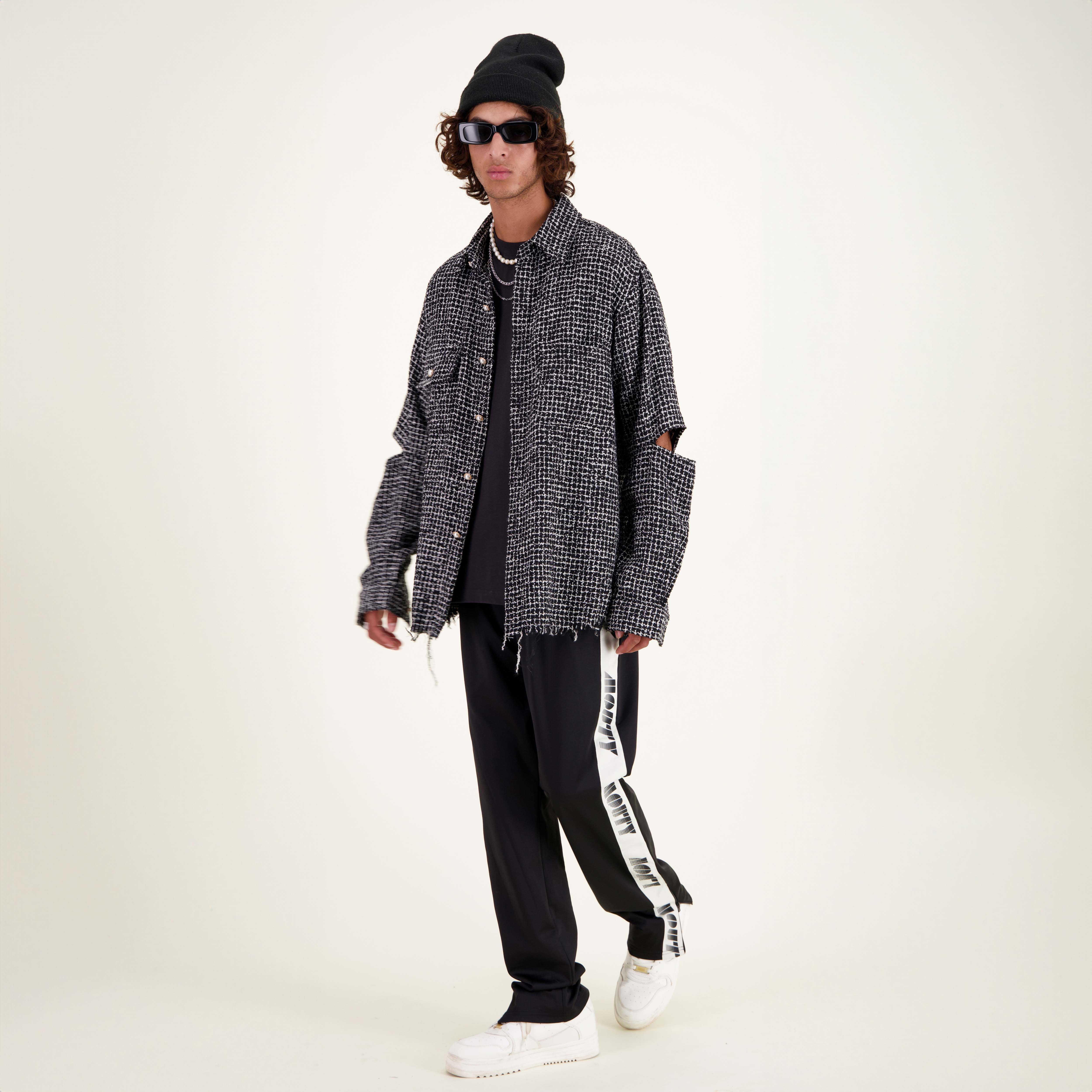 Long-sleeved Chacha shirt in black and white tweed for men - MOUTY
